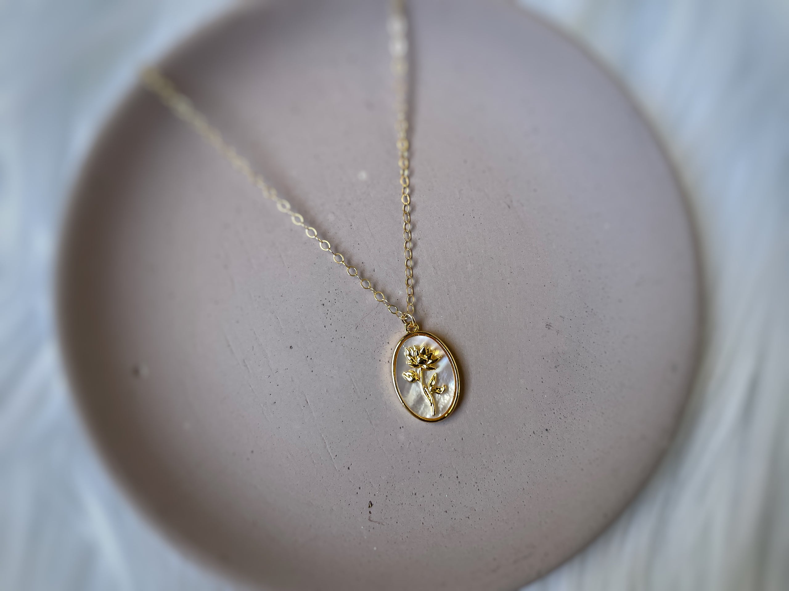 July Gold Birth Flower Necklace | Pressed
